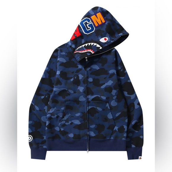 Bape | Jackets & Coats | Bape Blue Camo Shark Full Hoodie Zip | Poshmark